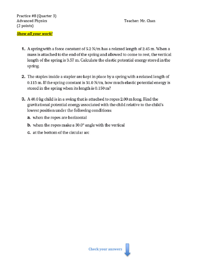 Practice 8 Q3 Advanced Physics | PDF