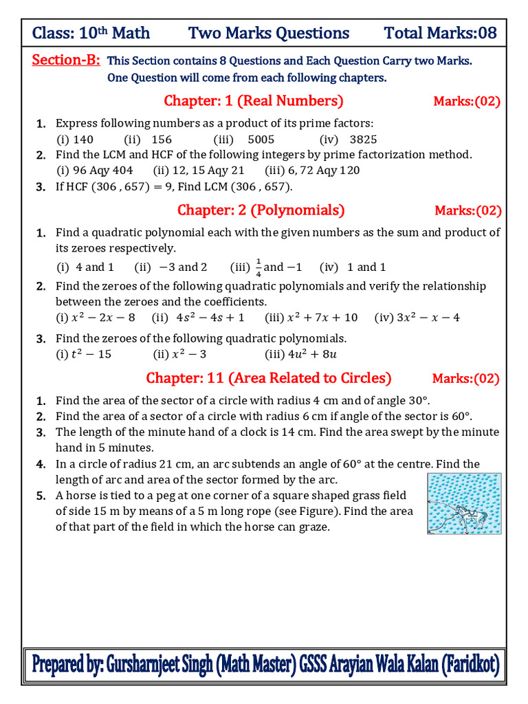 10th Math Two Marks (E) (2024-25) | PDF | Factorization | Arithmetic