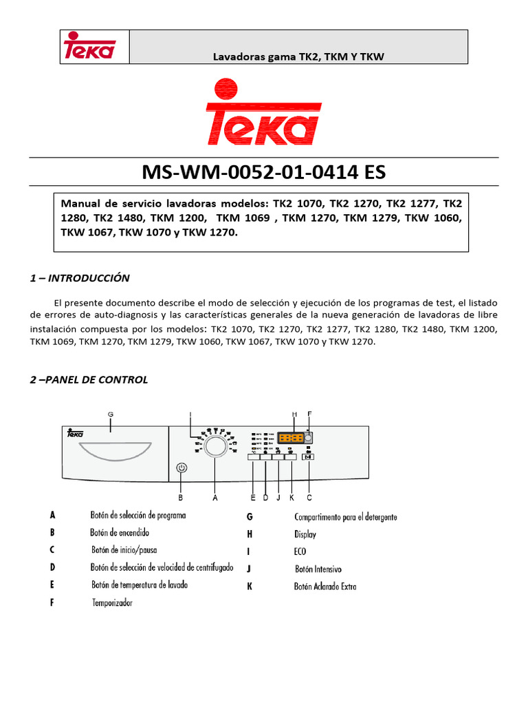 Manual de Servicio TK2, TKM y TKW | PDF | Lavadora | Ingeniería mecánica
