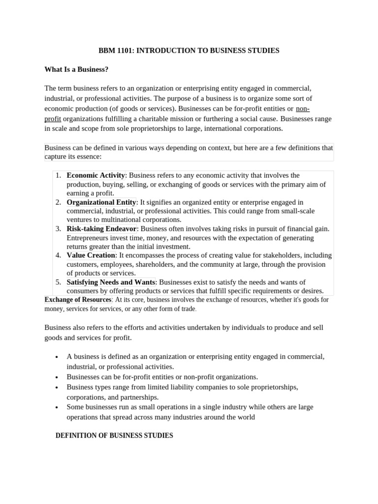 BBM 1101 INTRO TO BUSINESS NOTES Module | PDF | Partnership | Business