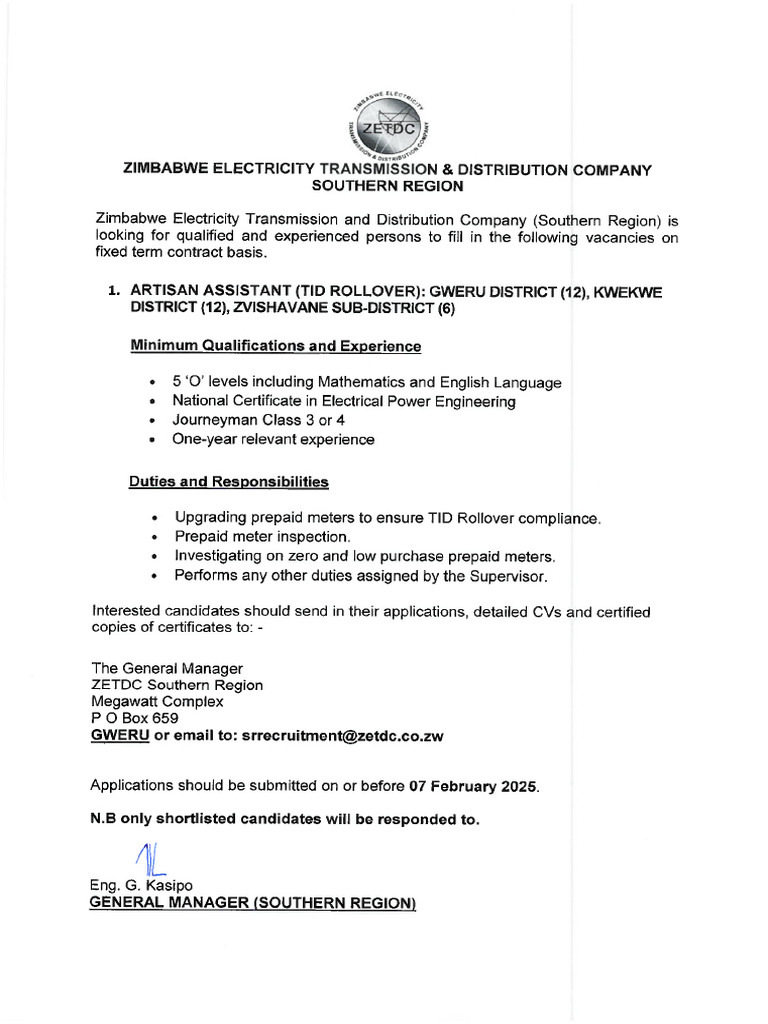 Advert Artisan Assistant - Contract | PDF