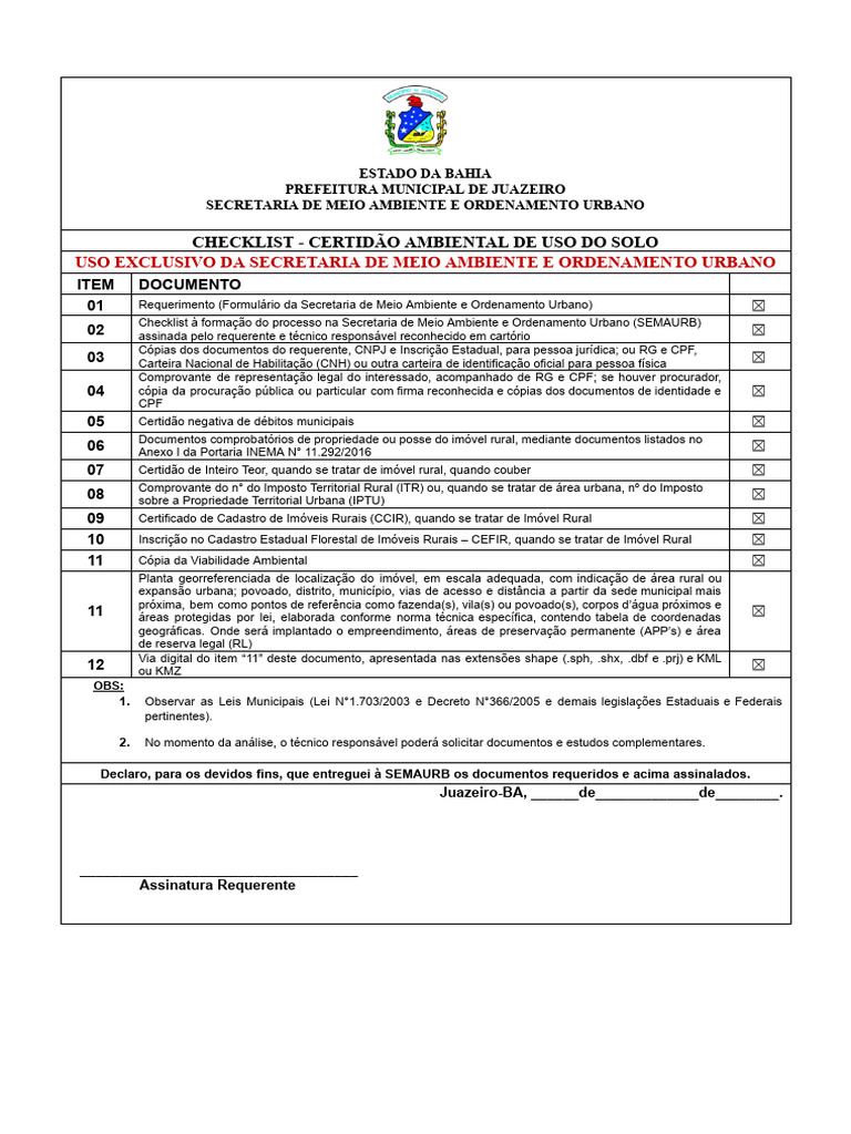 Checklist Certidão Ambiental | PDF