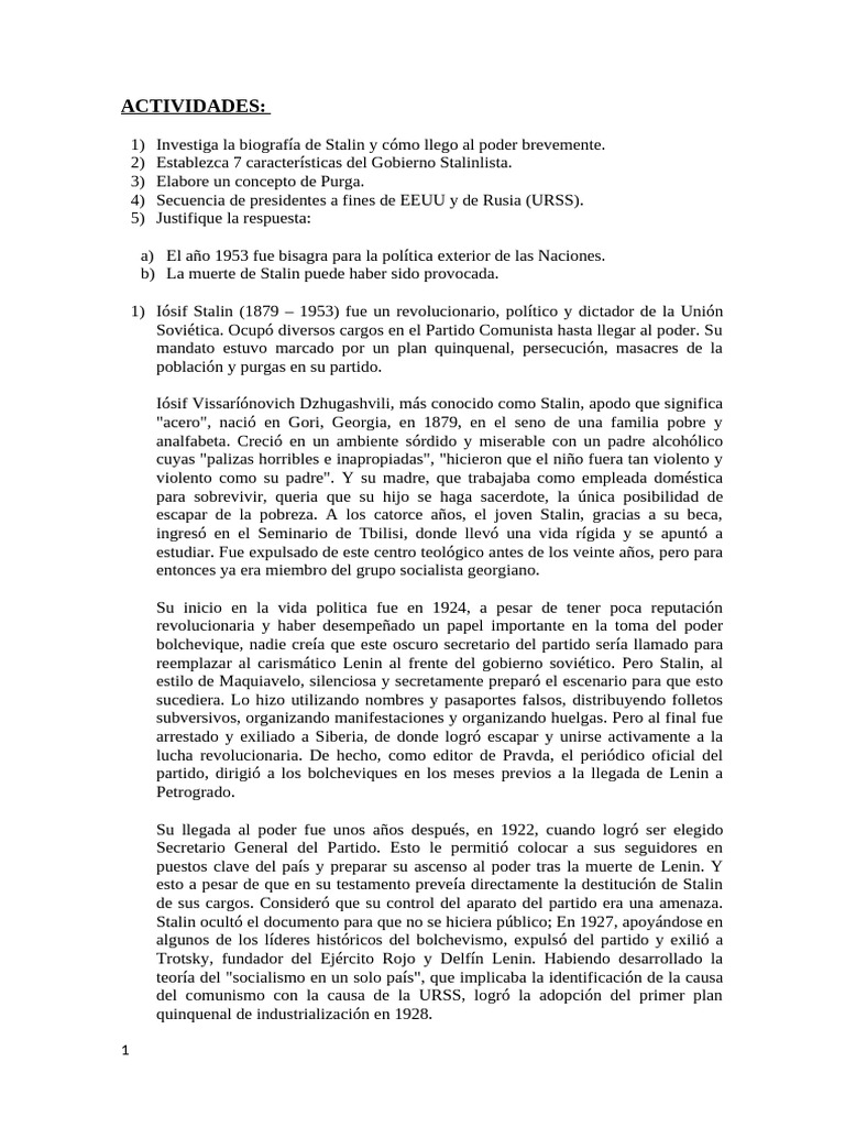 Biografía y Gobierno de Stalin | PDF | Joseph Stalin | Unión Soviética