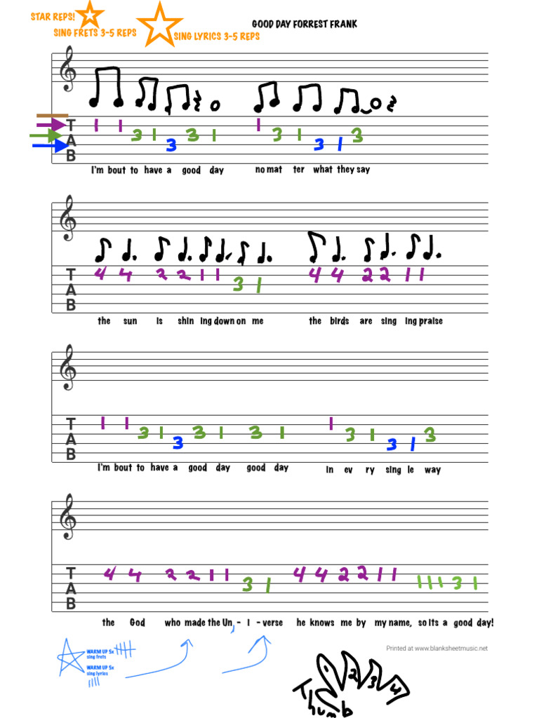 Good Day Forrest Frank Blank Tab & Staff Treble Clef Medium | PDF