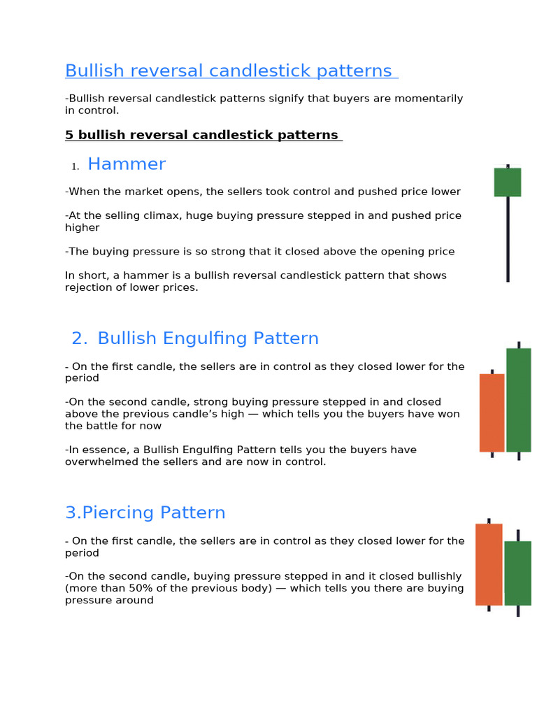 Bullish Reversal Candlestick Patterns | PDF | Market Trend | Economies