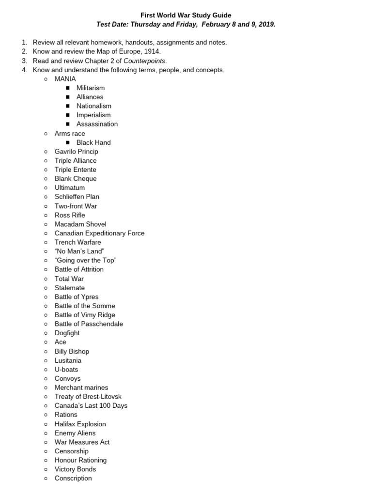 First World War Study Guide | PDF