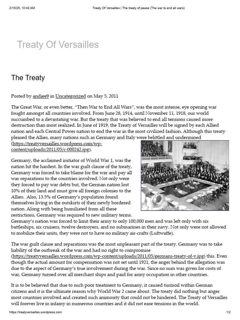 Treaty of Versailles _ the Treaty of Peace (the War to End All Wars ...