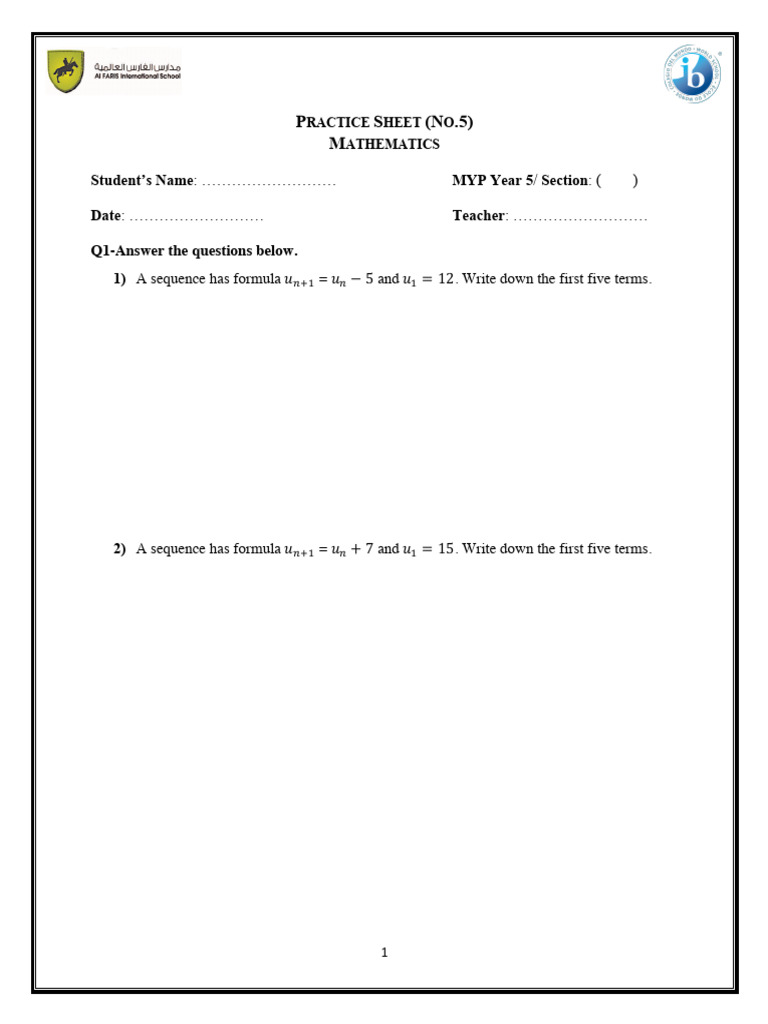 Y5 Mathematics Practice Sheet 5 | PDF