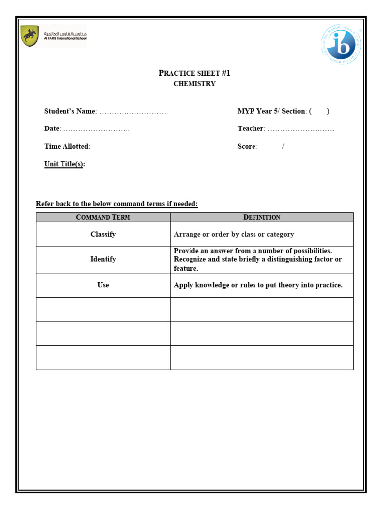 MYP Year 5 Chemistry Practice | PDF | Chemical Compounds | Covalent Bond