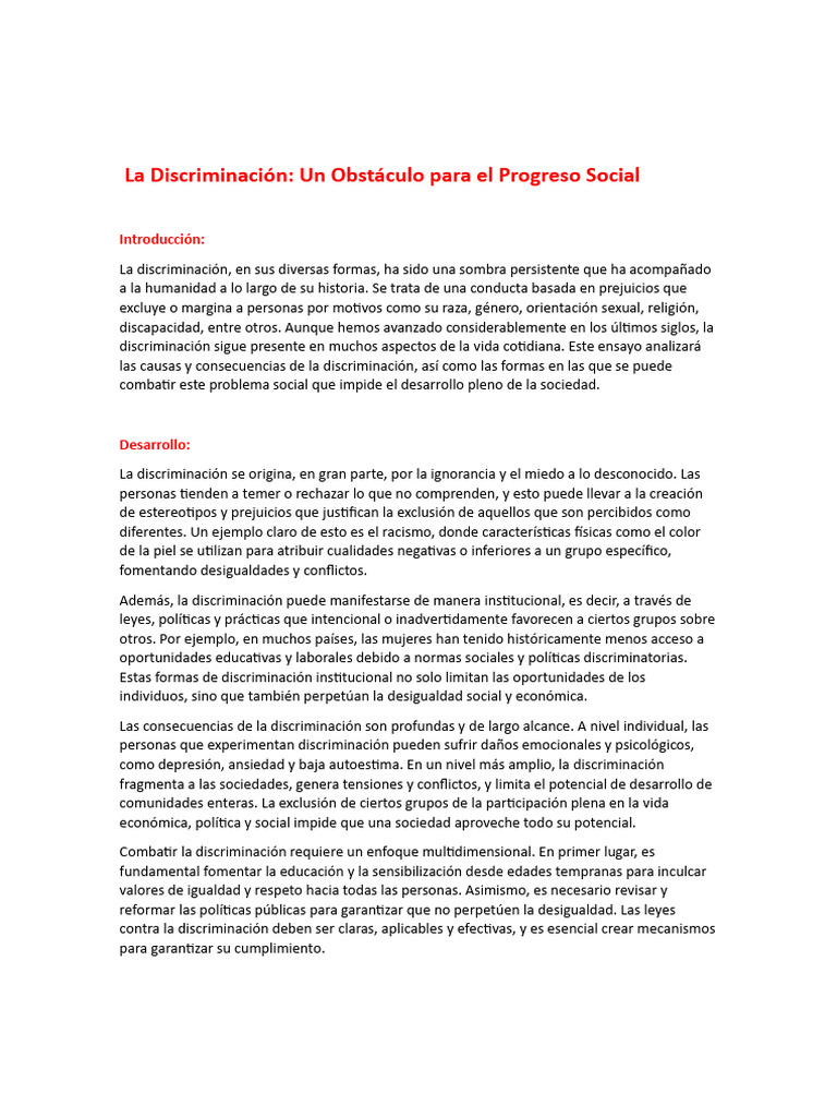 La Discriminación | PDF | Discriminación | Psicología Social