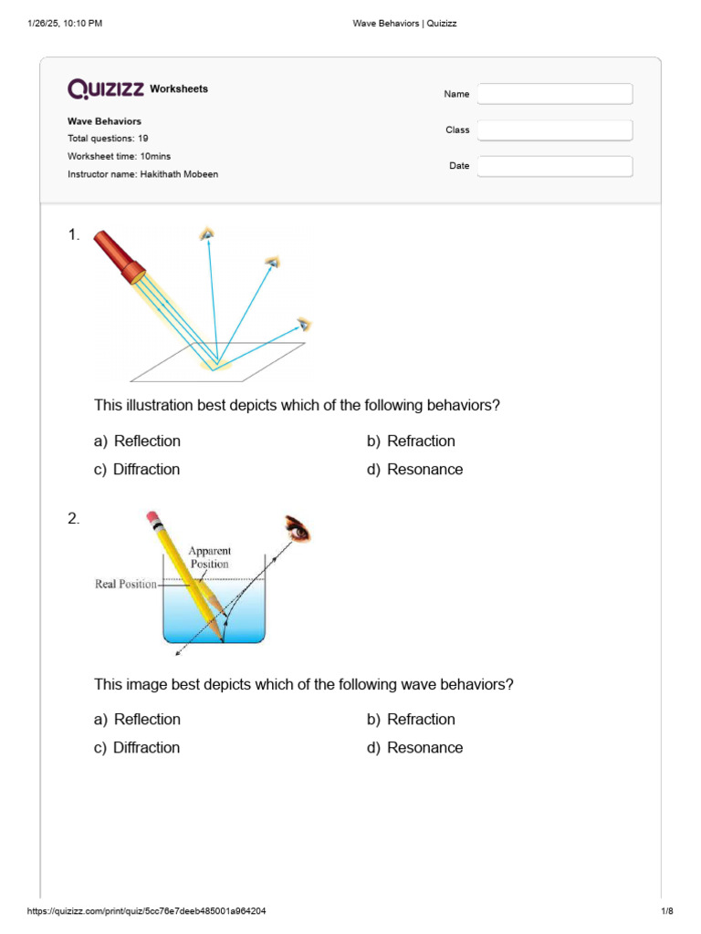 Wave Behaviors _ Quizizz | PDF | Waves | Reflection (Physics)