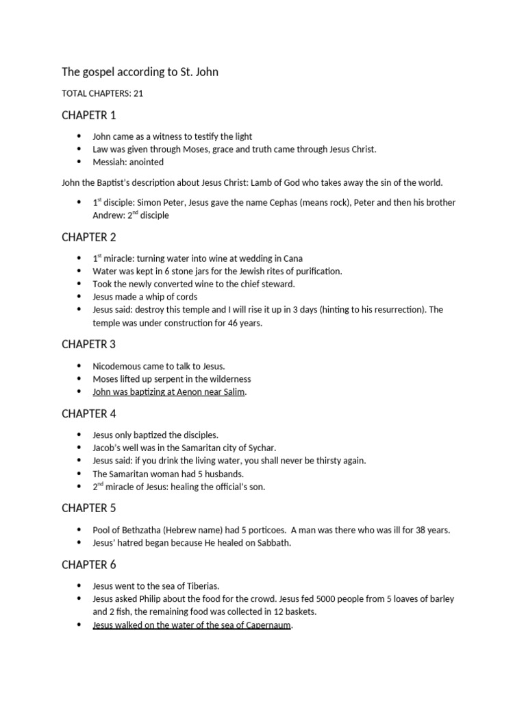 Gospel of John: Key Events and Teachings | PDF | Jesus | Gospel Of John