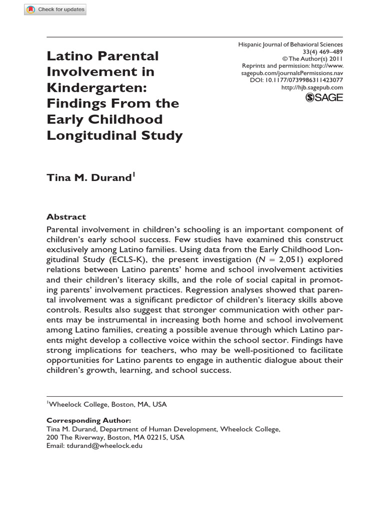 Factor Paetal Durand 2011 Latino Parental Involvement in Kindergarten ...
