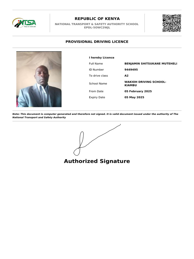 Provisional Driving Licence - Kenya | PDF