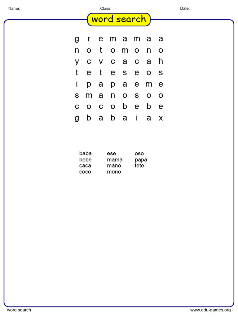 Sopa de Letras: Palabras Simples para Niños | PDF
