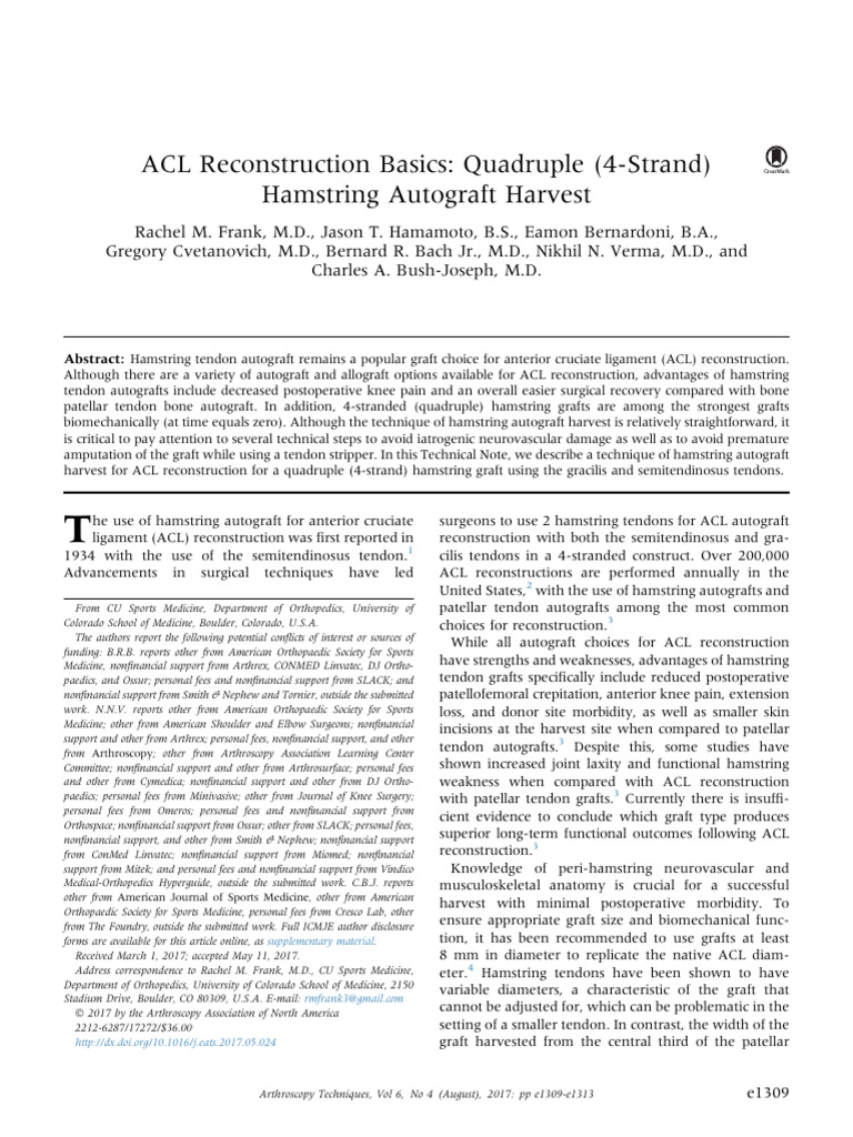 ACL Reconstruction Basics Quadruple (4-Strand) | PDF | Musculoskeletal ...