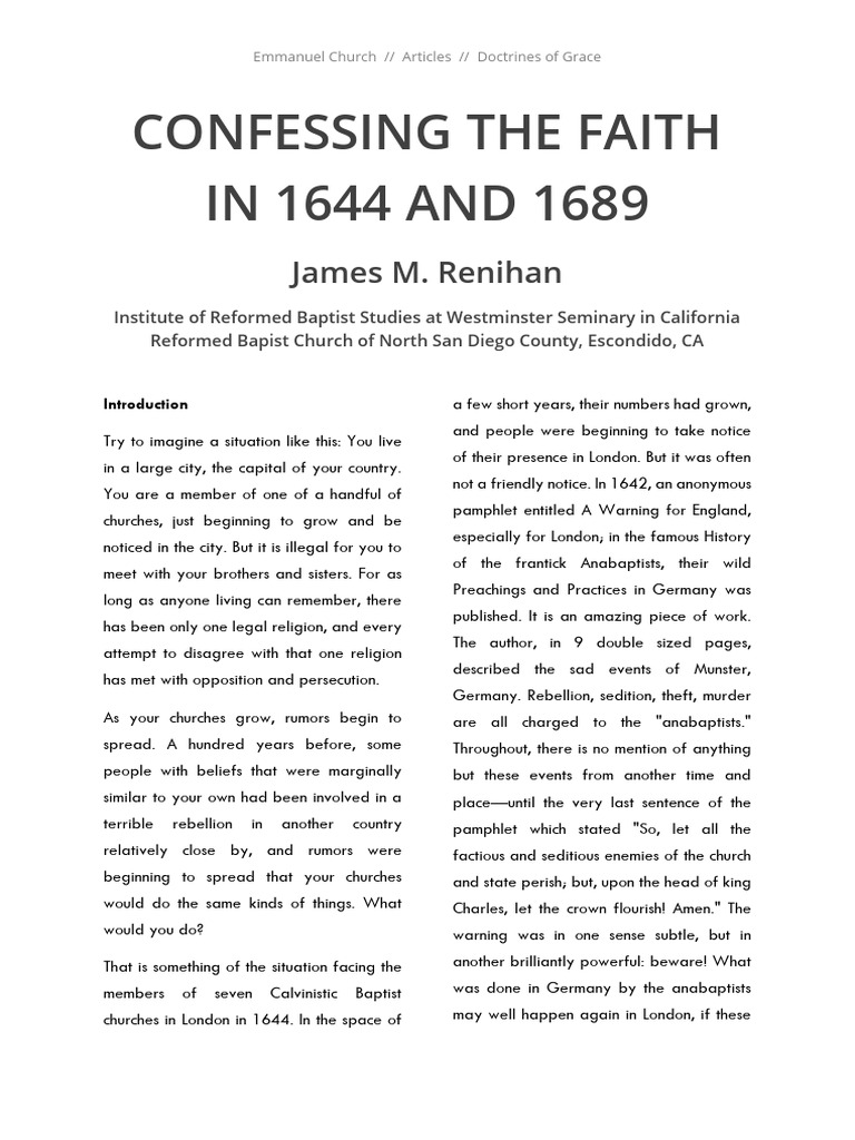 Confessing The Faith in 1644 and 1689 | PDF | Creed | Baptists