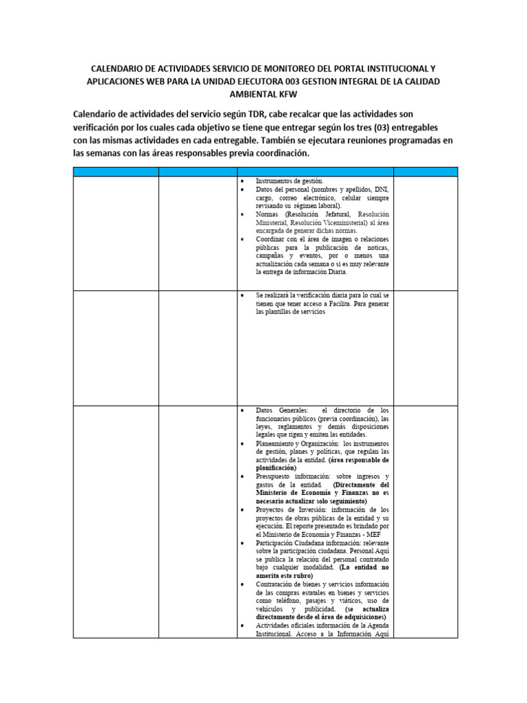 Calendario de Monitoreo Web KFW | PDF | Informática