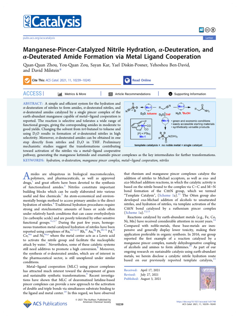 Manganese-Catalyzed Nitrile Hydration | PDF | Catalysis | Amine