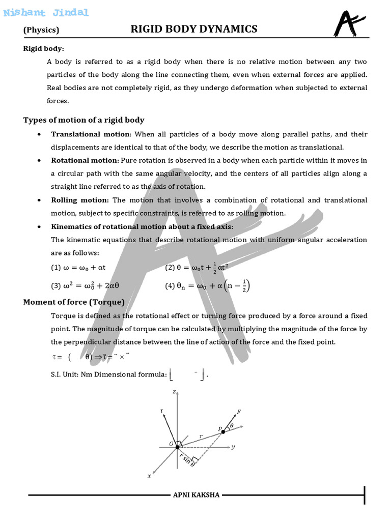 Sheet - 01 Rotational Motion NJ - 247 | PDF | Rotation Around A Fixed ...