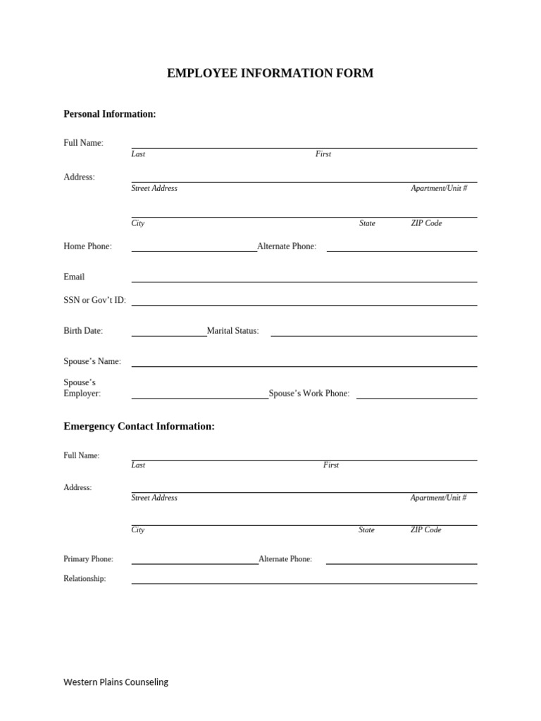 Employee Information Form Template | PDF