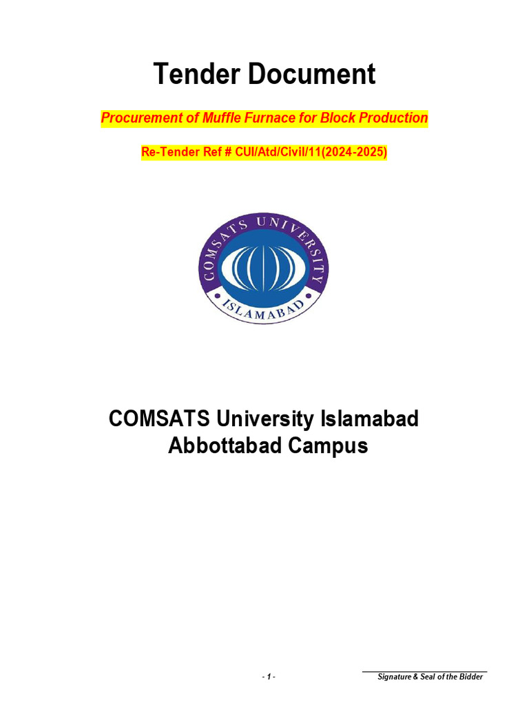 Tender Document: COMSATS University Islamabad Abbottabad Campus | PDF | Taxes