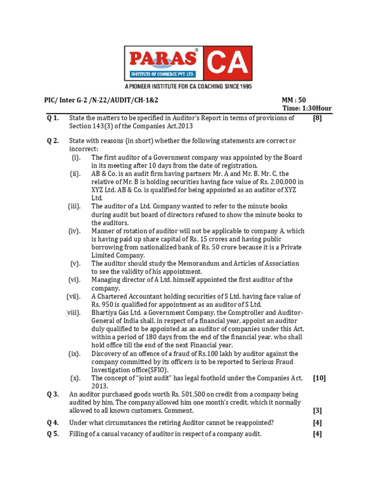 Audit and Auditor + Audit Report CH-1&2 Unsolved | PDF | Auditor's Report | Justice