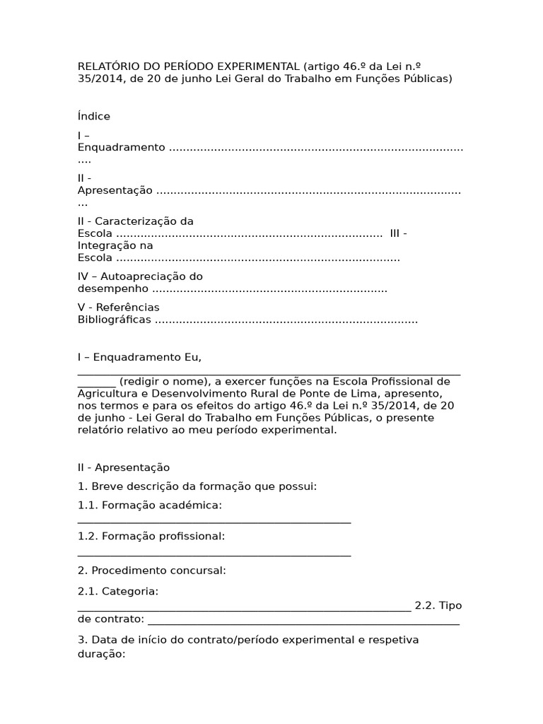 Relatório Do Período Experimental | PDF