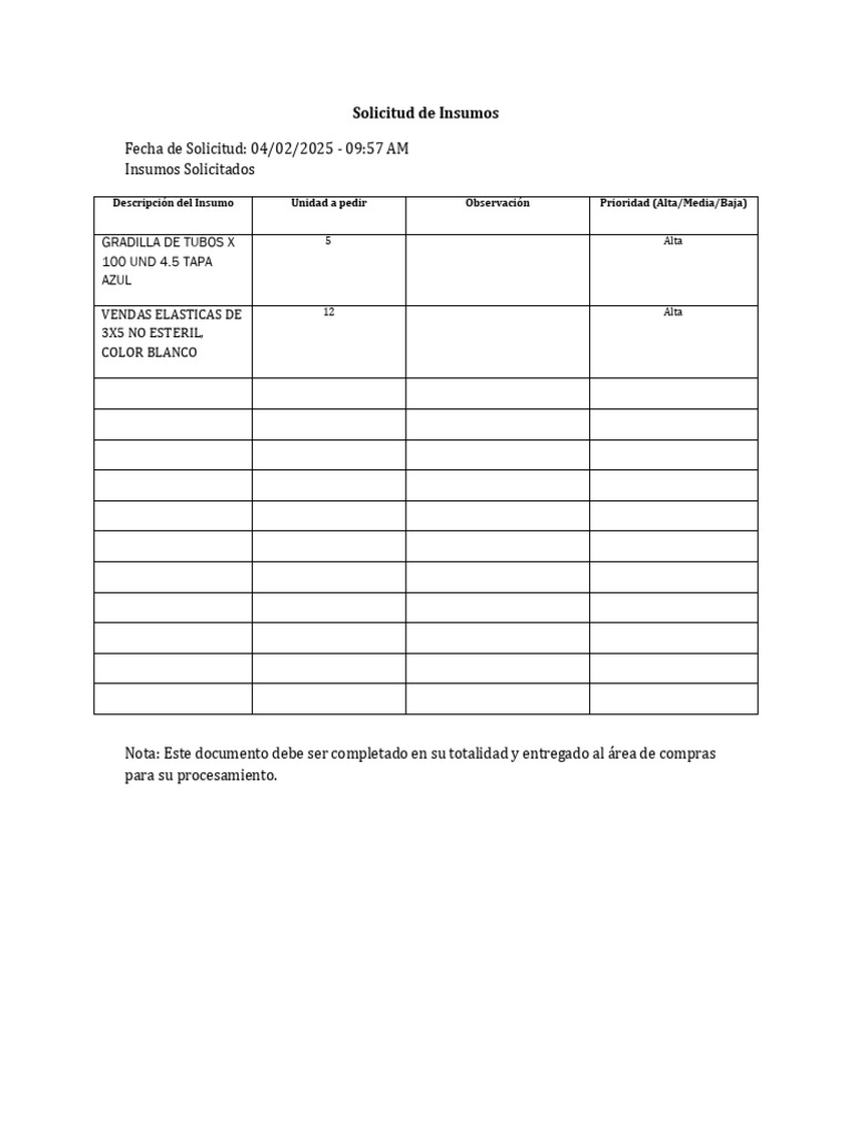 Formato Solicitud Insumos | PDF