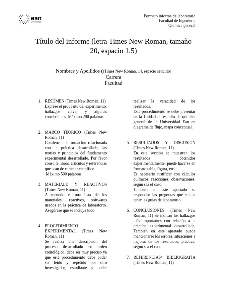 Formato gu”a para Informes de Laboratorio | PDF | Laboratorios | Química