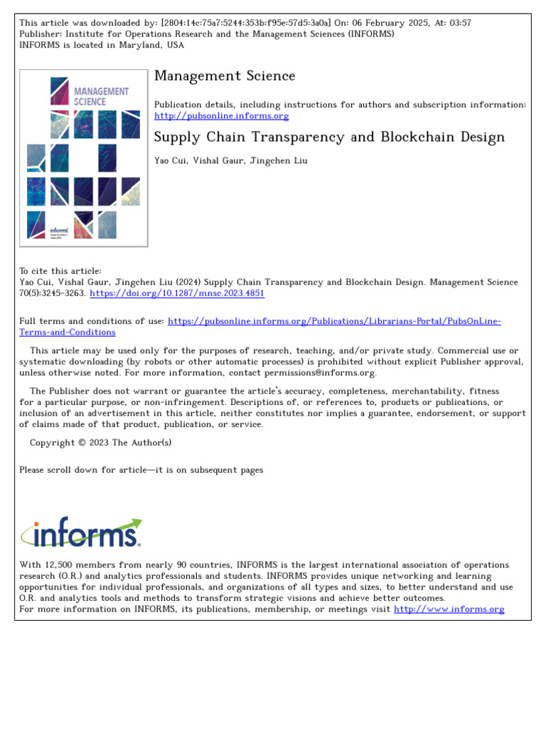 Cui Et Al 2023 Supply Chain Transparency and Blockchain Design | PDF | Internet Of Things ...