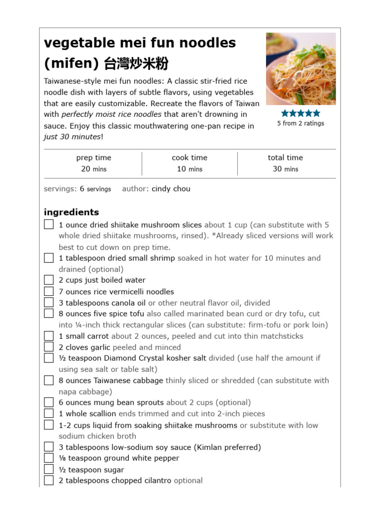 vegetable mei fun noodles (mifen) 台灣炒米粉 - The Sound of Cooking | PDF ...