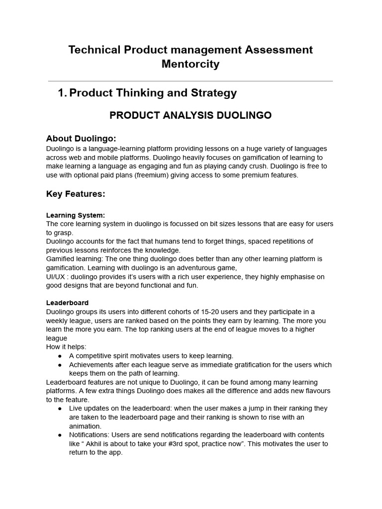 Product Management Assessment - Mentorcity | PDF | Mobile App | Learning
