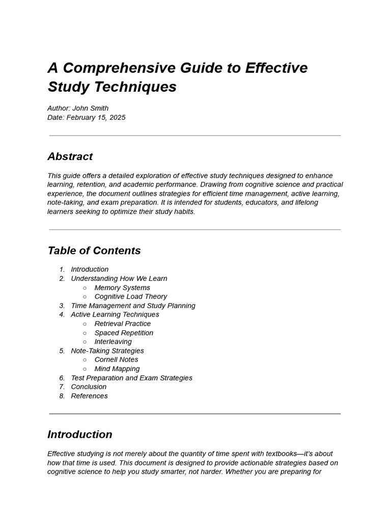 A Comprehensive Guide To Effective Study Techniques | PDF | Memory ...