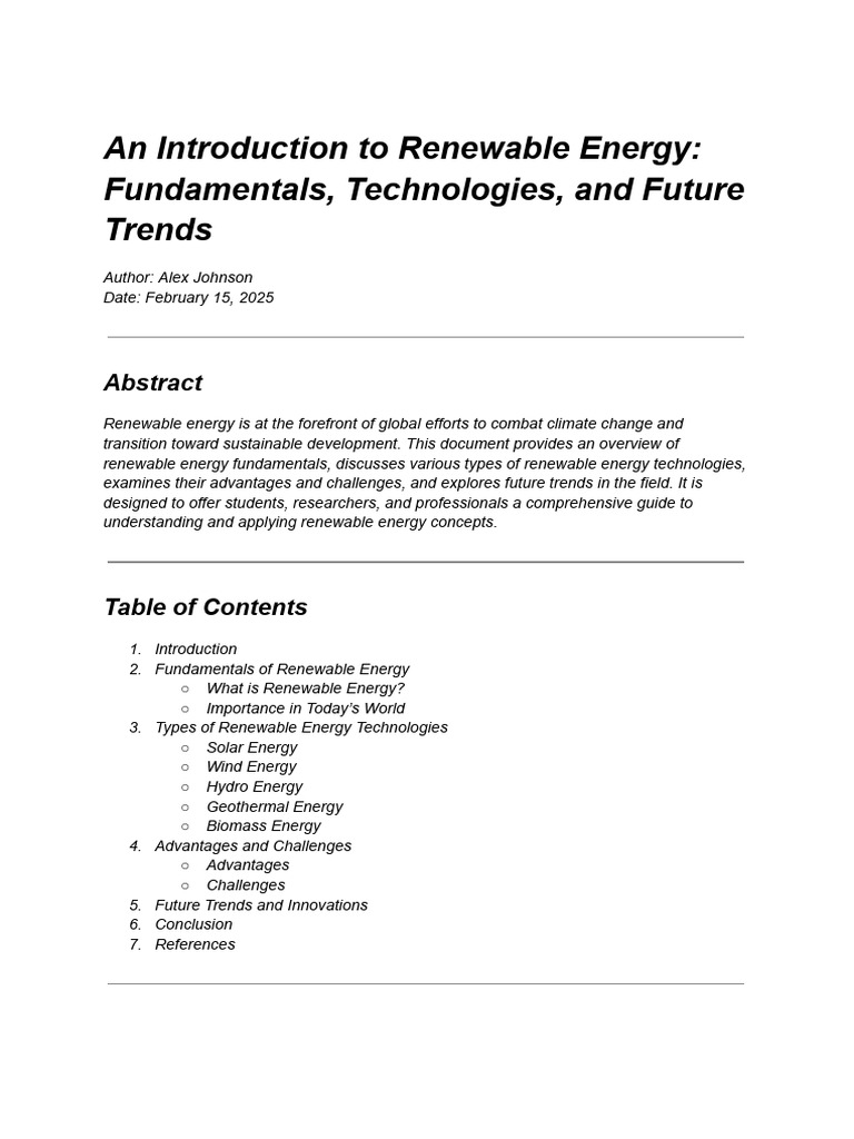 An Introduction to Renewable Energy: Fundamentals, Technologies, and ...