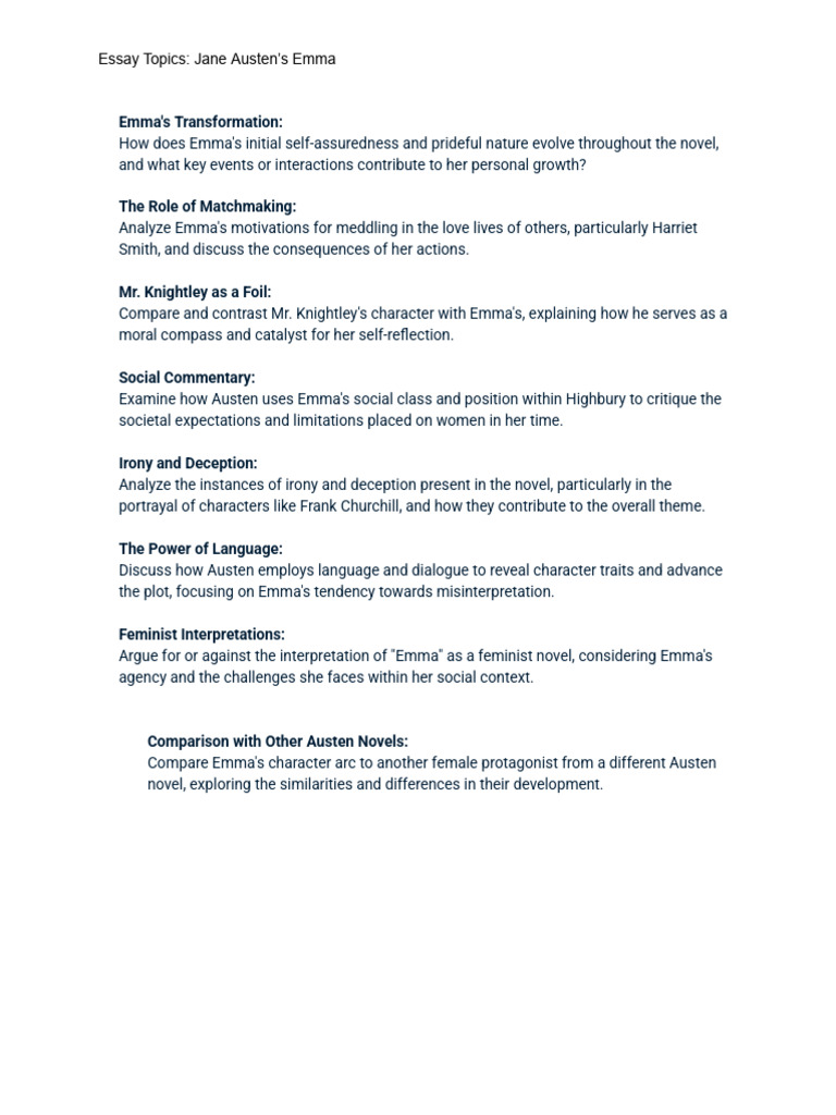 Emma Essay Topics | PDF