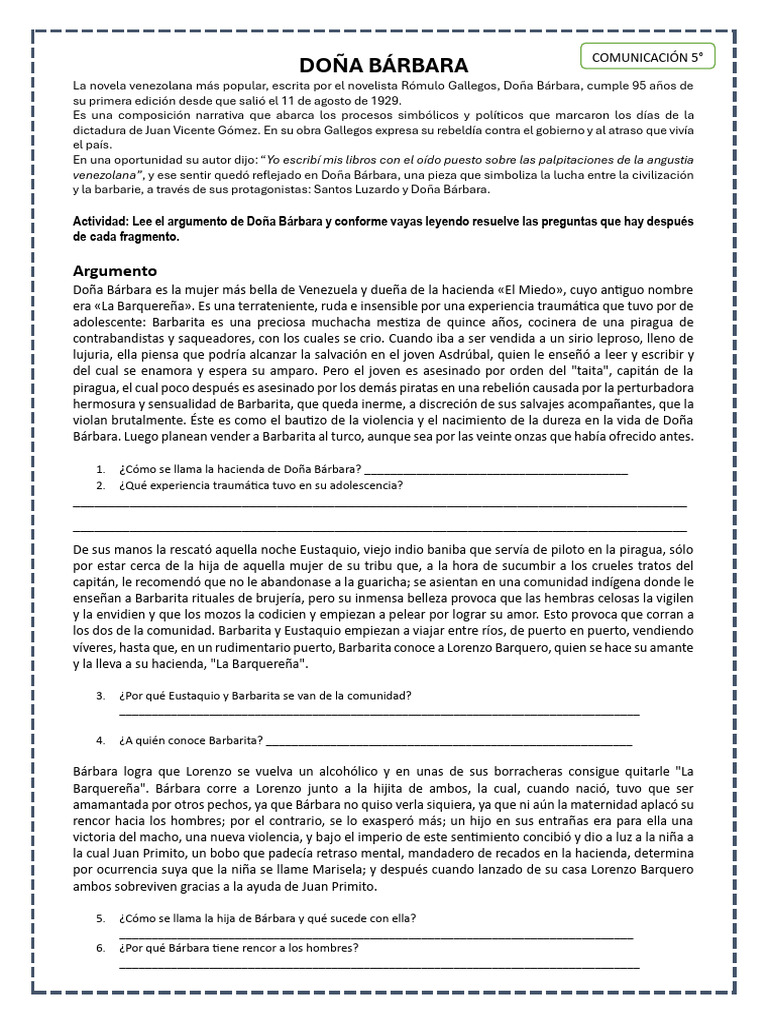 Doña Bárbara: Novela de Rómulo Gallegos | PDF | Novelas | Venezuela