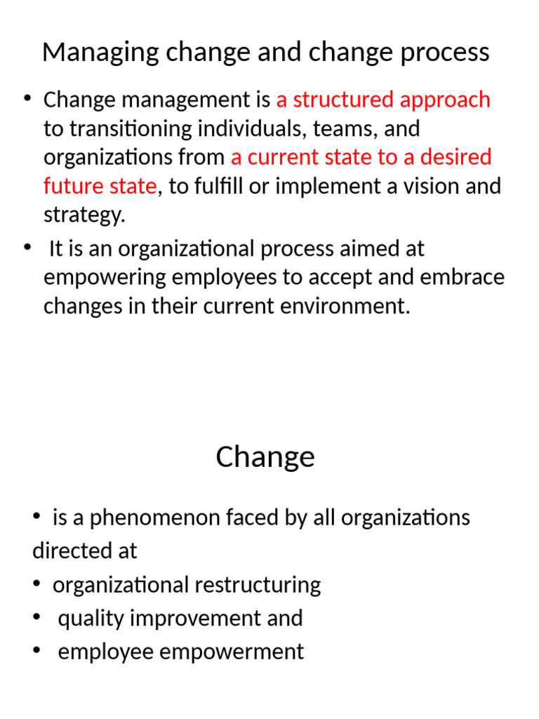 Managing Change and Change Process | PDF | Economics | Organizational ...