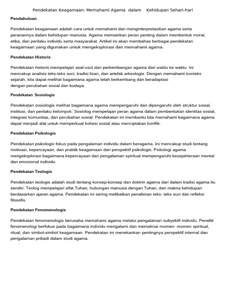 Pendekatan Keagamaan Memahami Agama Dalam Kehidupan Sehari-Hari | PDF