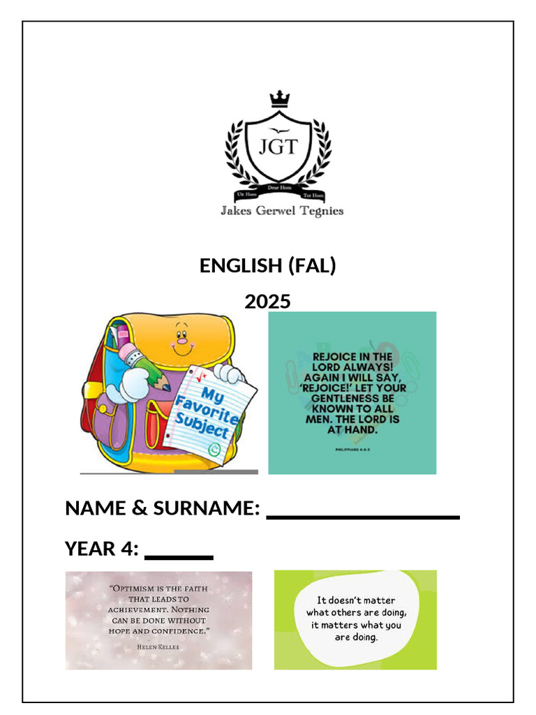 Learner Cover Page Y4 | PDF