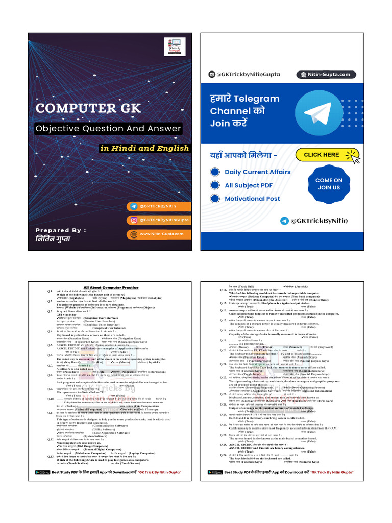 Raj Gaurav Computer GK Question and Answer in Hindi and English | PDF | Graphical User ...