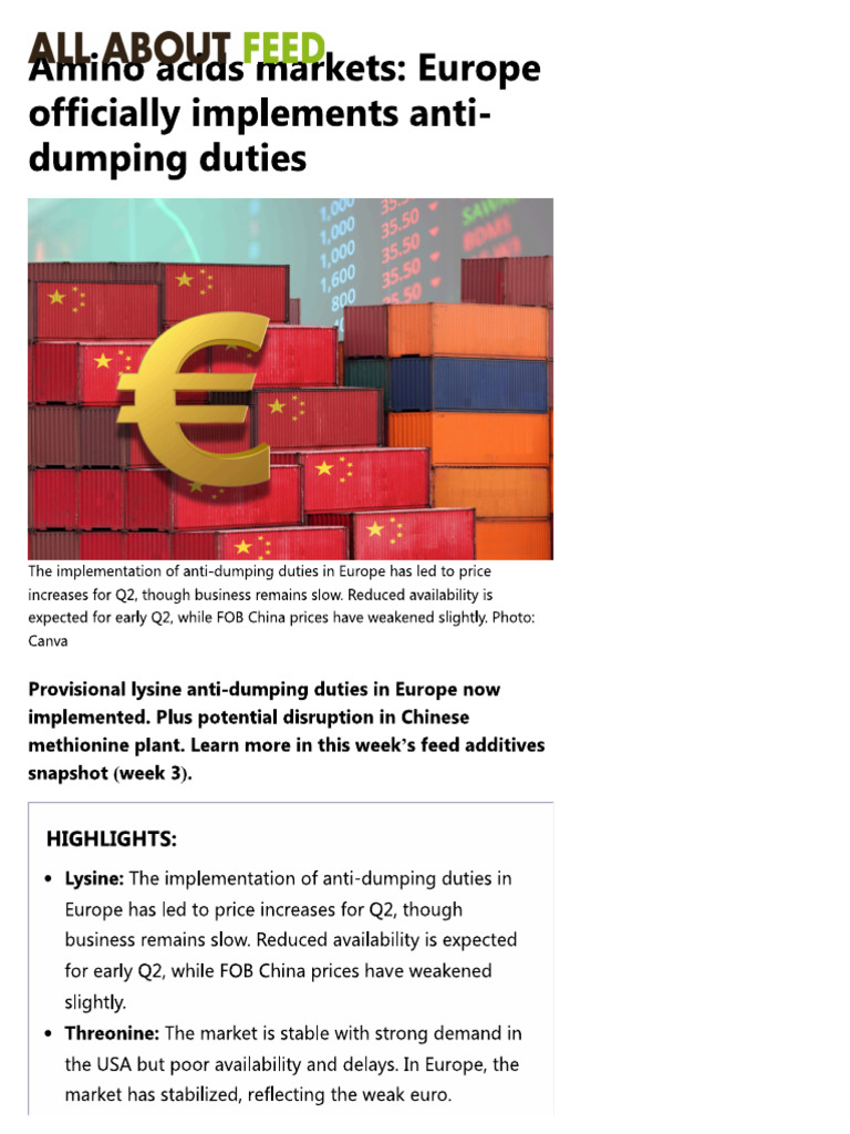 ARTICLE Lysine Anti-Dumping | PDF