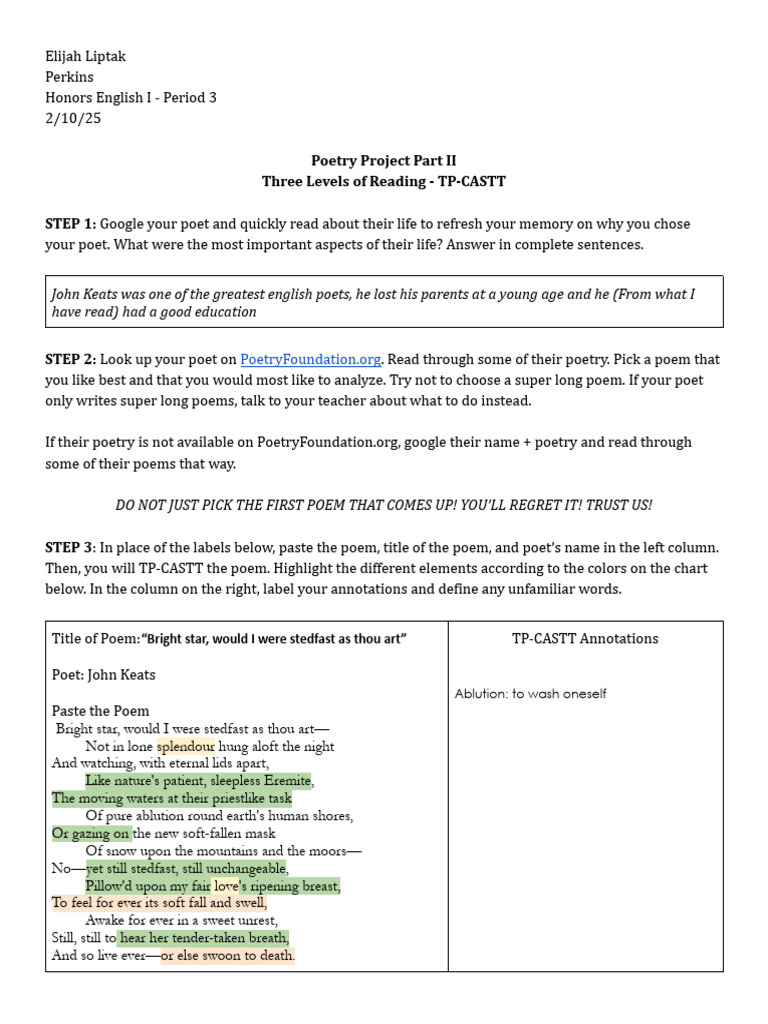 Analyzing Keats' "Bright Star" Poem | PDF | Poetry