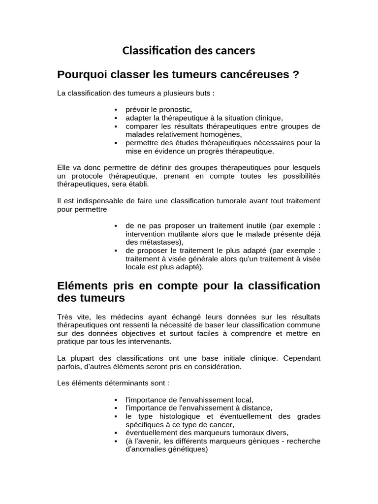Classification des cancers et enjeux cliniques | PDF | Cancer | Métastase