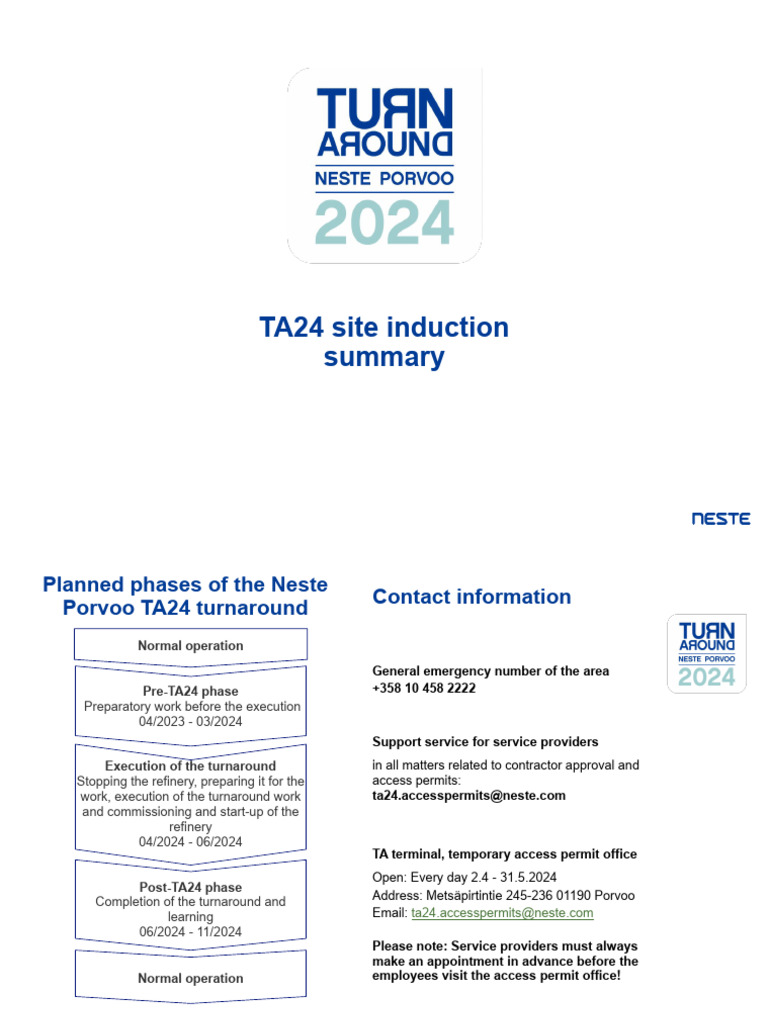 TA24 Site Induction Summary | PDF | Identity Document | Occupational Safety And Health