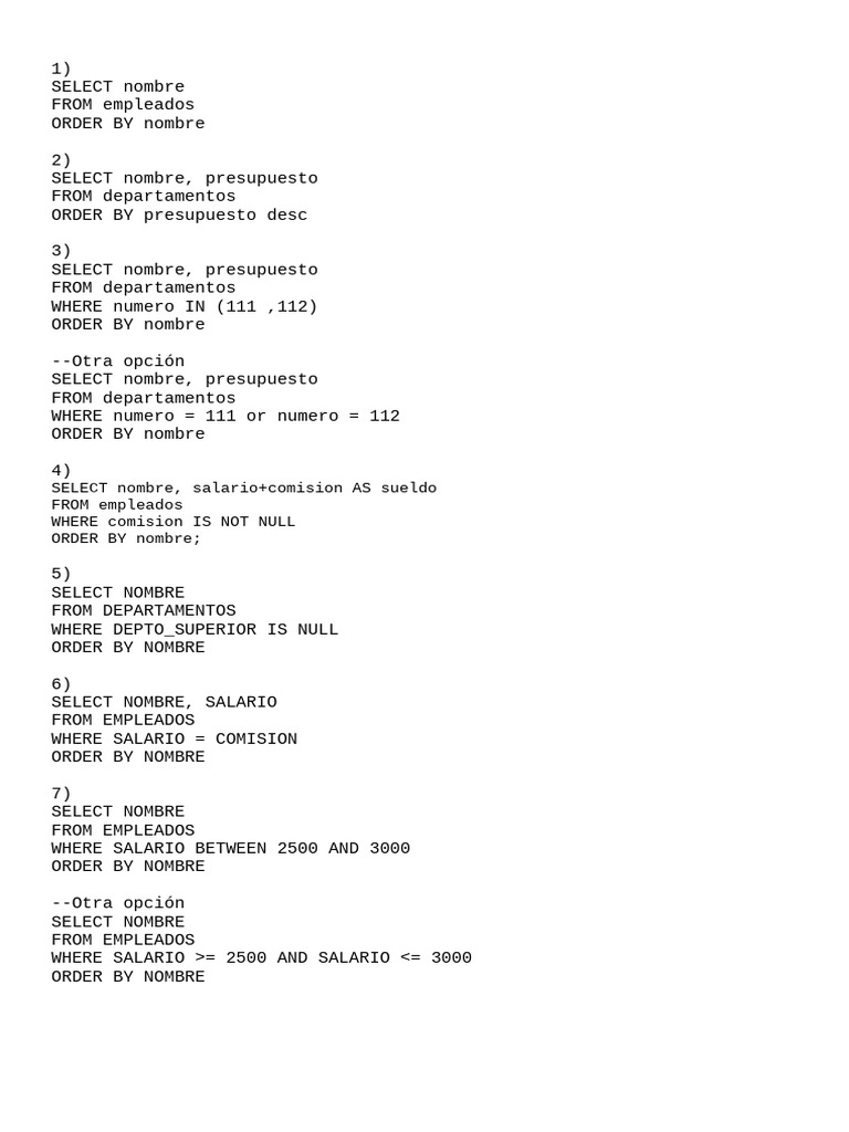 Consultas SQL para Empleados y Departamentos | PDF