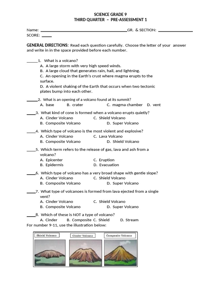 Grade 9 Science Volcanoes Assessment | PDF | Volcano | Types Of ...