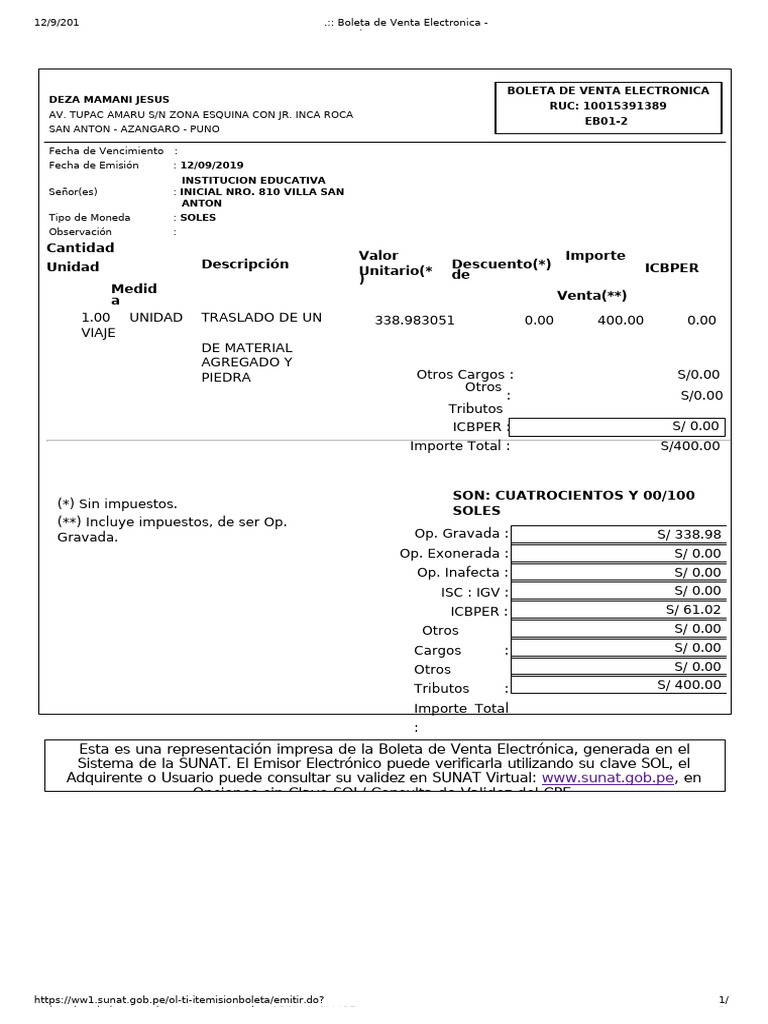 Boleta de Venta Electronica | PDF