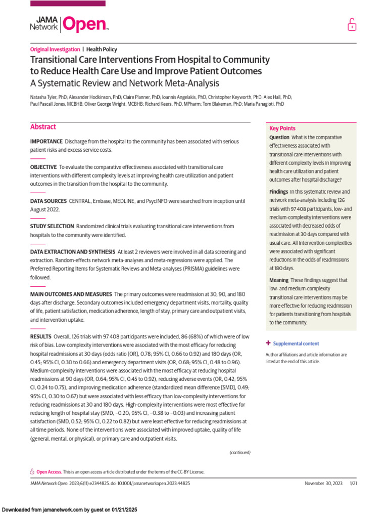 Transitional Care Interventions From Hospital To Community | PDF ...