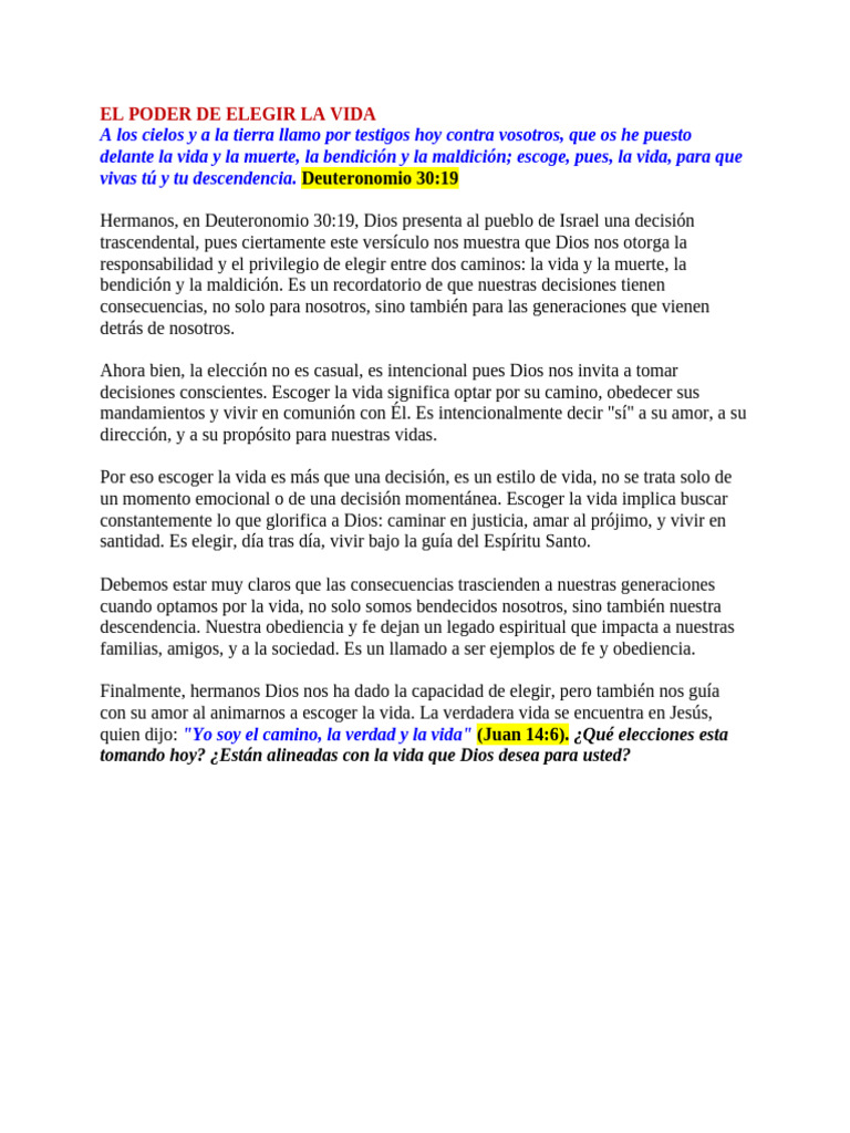 El Poder de Elegir La Vida | PDF